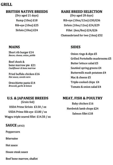 Menu at Maze Grill steakhouse, London, 79 Royal Hospital Rd