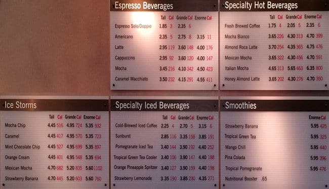 Menu at Nordstrom Ebar Artisan Coffee, Tukwila, 100 Southcenter Mall