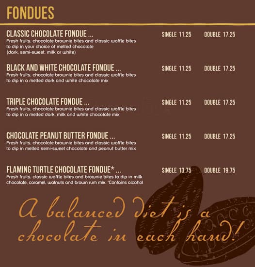 Menu at CACAO 70 Eatery (Distillery) restaurant, Toronto, 28 Gristmill Lane