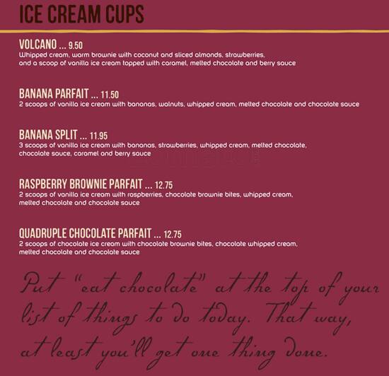 Menu at CACAO 70 Eatery (Distillery) restaurant, Toronto, 28 Gristmill Lane