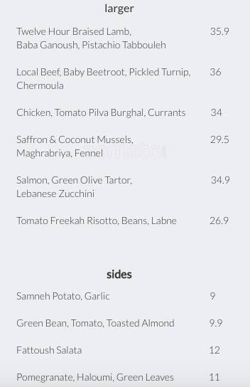 Menu at Syra restaurant, Battery Point