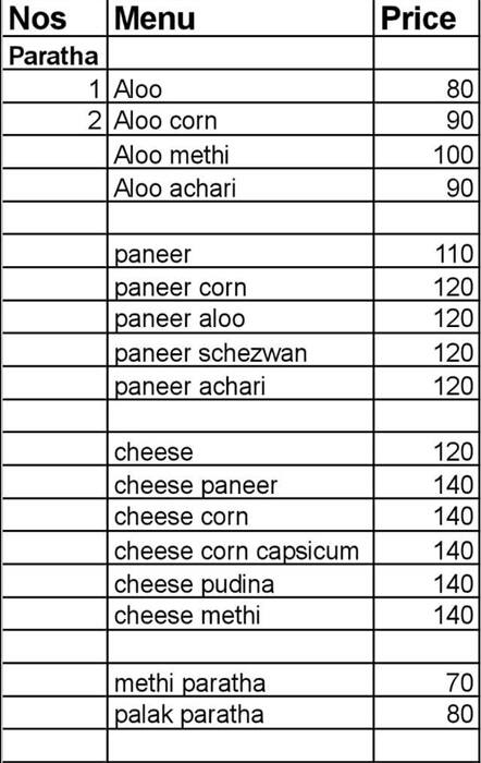 Menu of Paratha Express, Law College Road, Pune