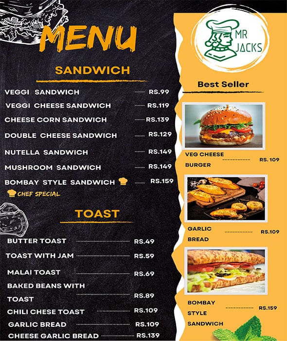 Menu of Mr Jacks, Park Street Area, Kolkata