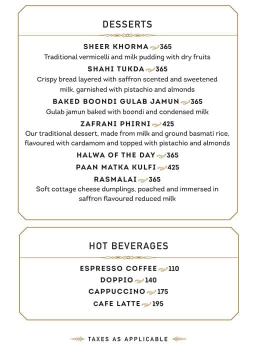 Menu at Under The Mango Tree - Jehan Numa Palace, Bhopal