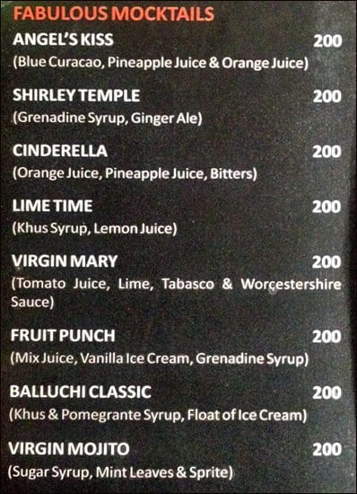 Menu at Park Balluchi, Gurugram, Lesivre Valley Park Road