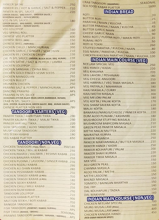 Menu of New Neelam Restaurant & Bar, Hiranandani Estate, Thane West, Thane