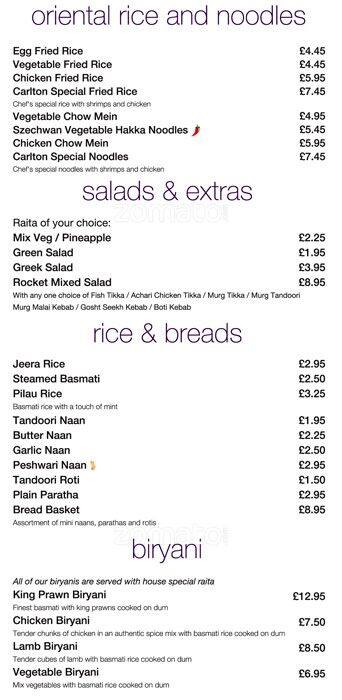 Menu at Carlton Lounge pub & bar, London