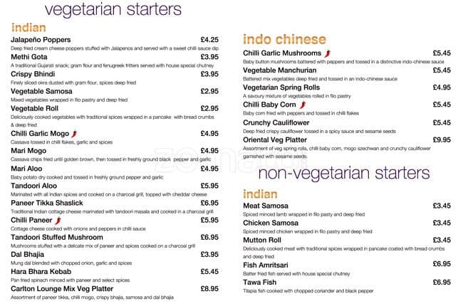 Menu at Carlton Lounge pub & bar, London