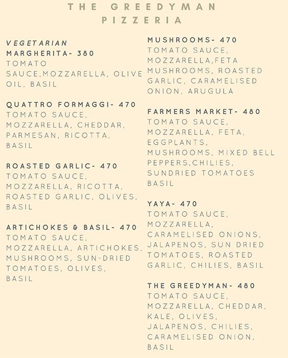 Menu at The Greedy Man Pizzeria, Pune, Shop 10