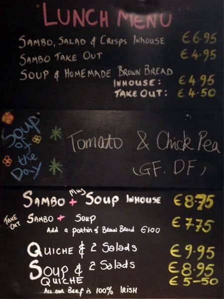 Menu at The Food Gallery cafe, Dublin