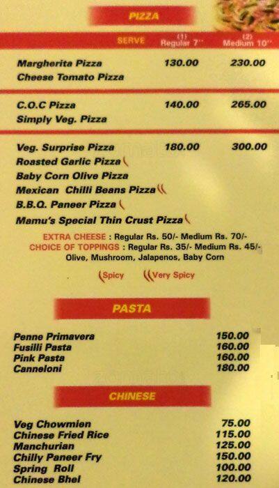 Menu at Mamu's Cafe, Jaipur, WQ2V+XJ7