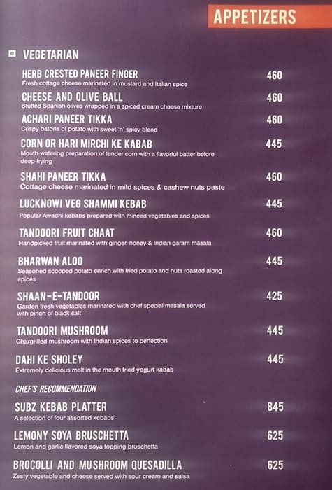 Menu at The Skylight Garden, Chandigarh, First Floor
