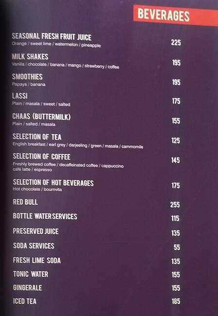 Menu at The Skylight Garden, Chandigarh, First Floor