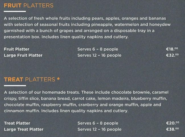 Menu at Cafe Sol, Dublin, 46 Baggot Street Lower