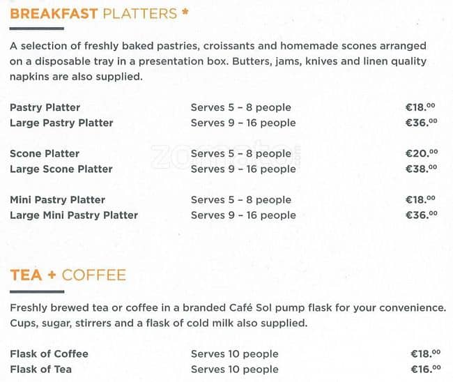 Menu at Cafe Sol, Dublin, 46 Baggot Street Lower