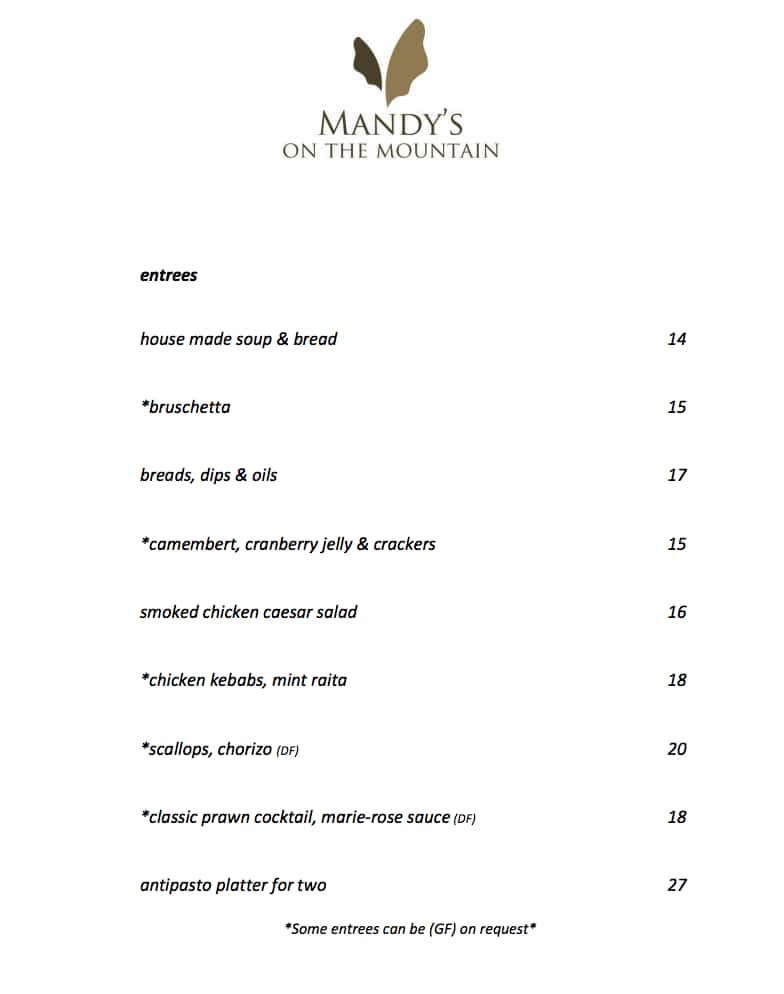 Menu at Mandy's on the Mountain restaurant, Clear Mountain, 564 Clear ...