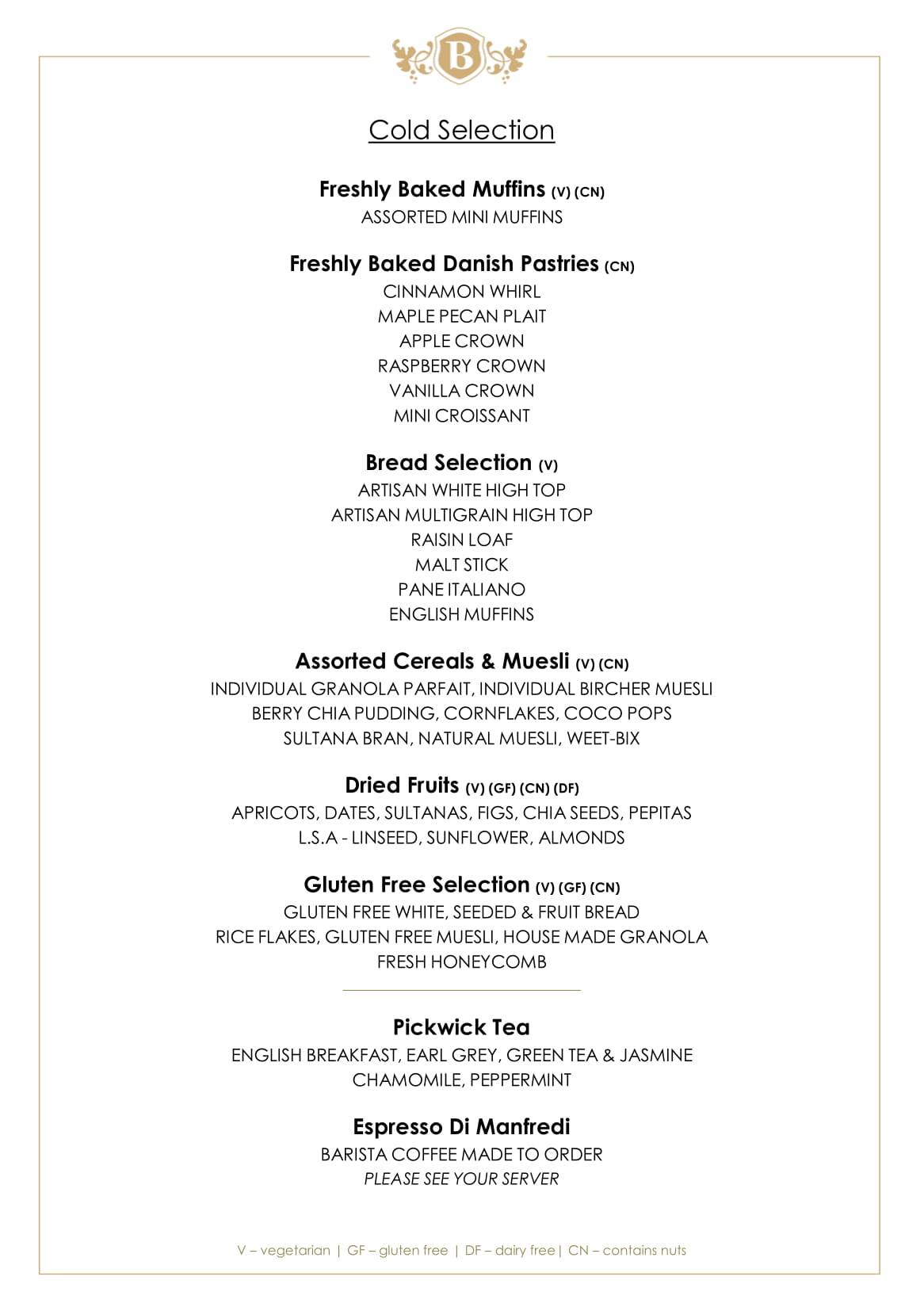 Menu at Bacchus restaurant, South Brisbane, Podium Level