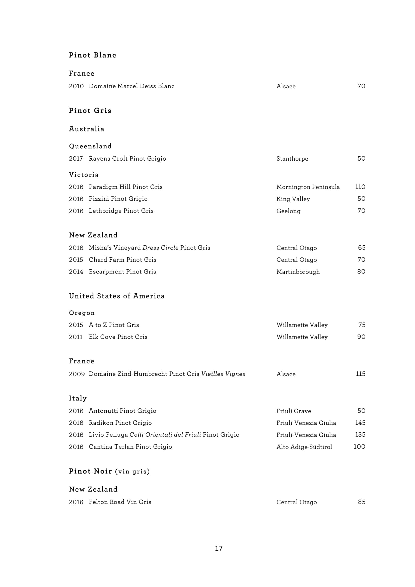 Menu at Bacchus restaurant, South Brisbane, Podium Level