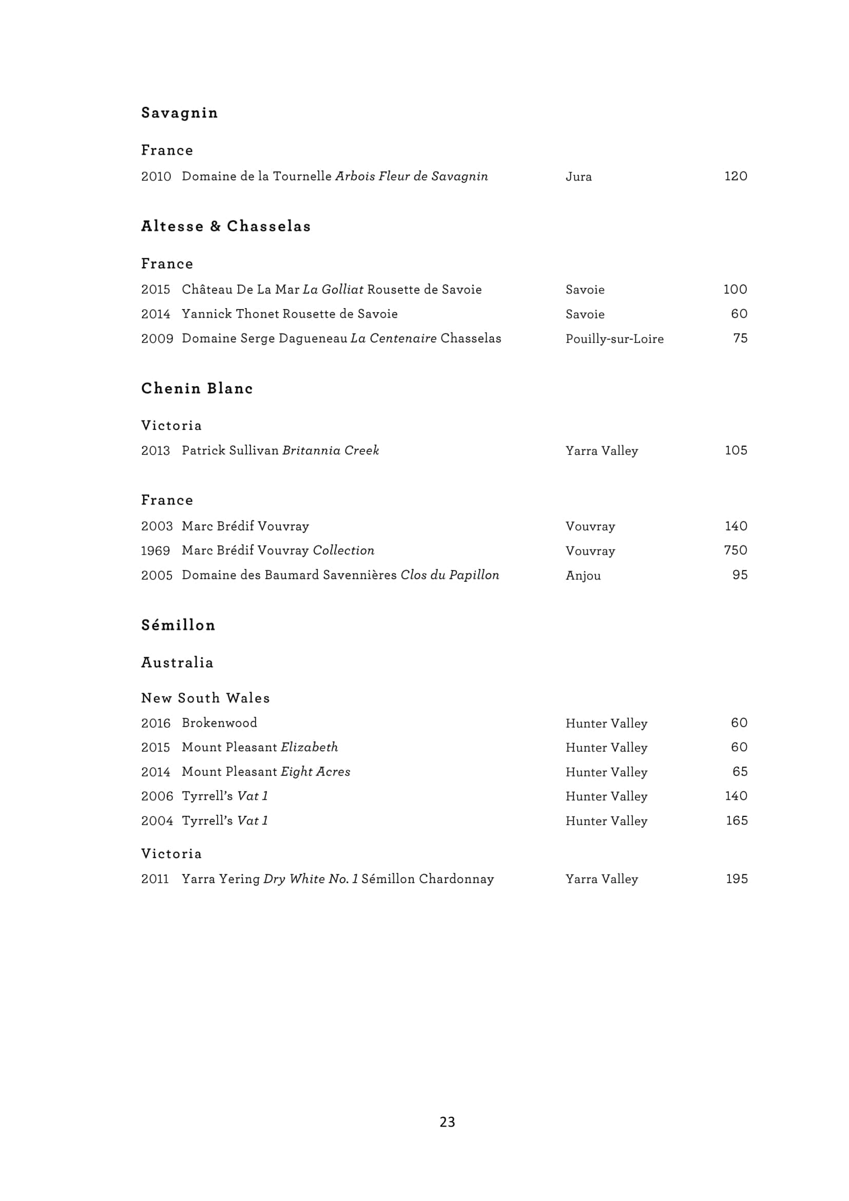 Menu at Bacchus restaurant, South Brisbane, Podium Level