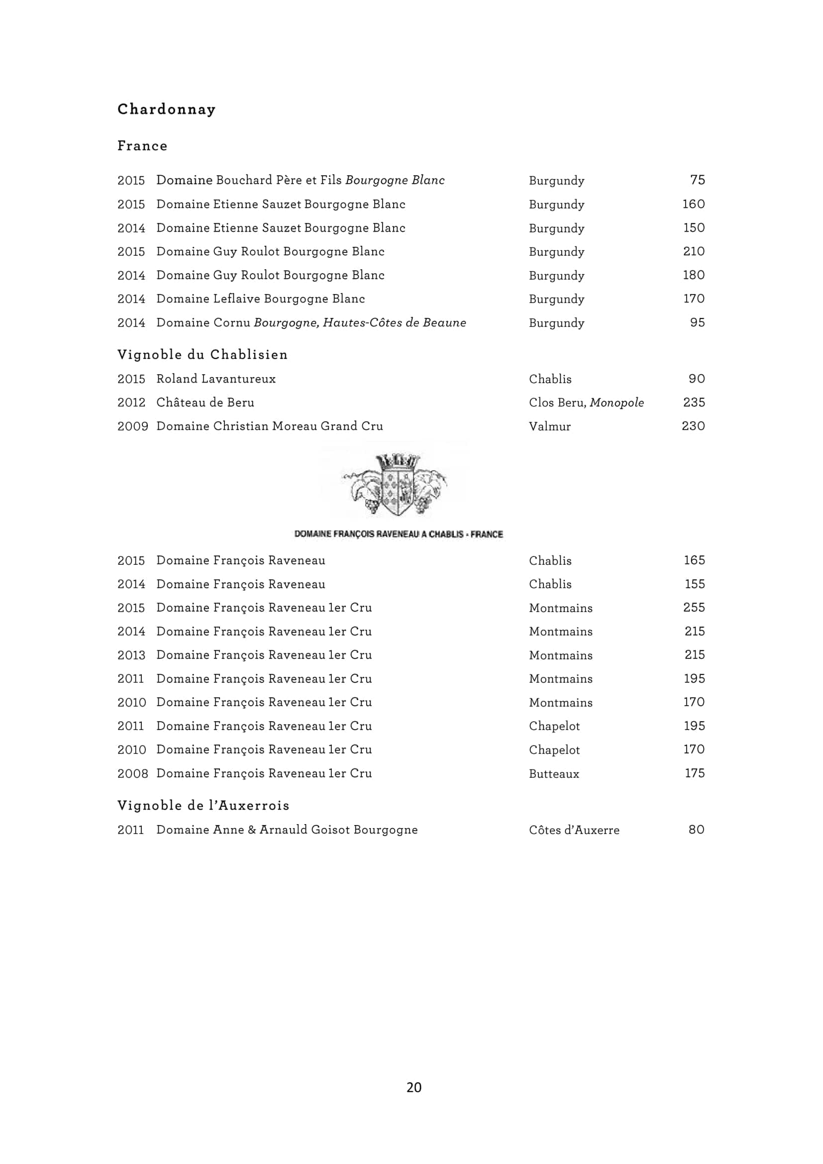 Menu at Bacchus restaurant, South Brisbane, Podium Level