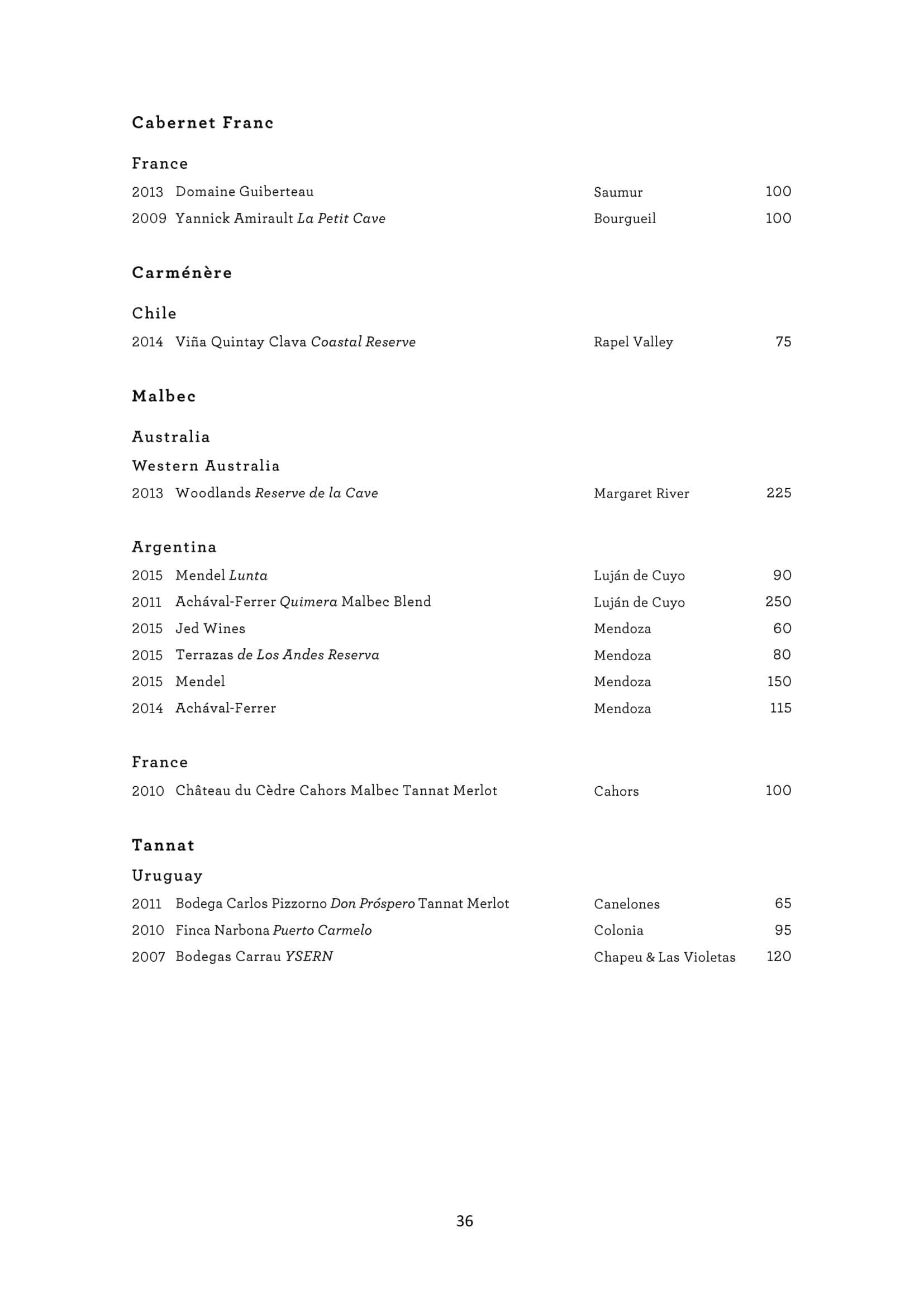 Menu at Bacchus restaurant, South Brisbane, Podium Level