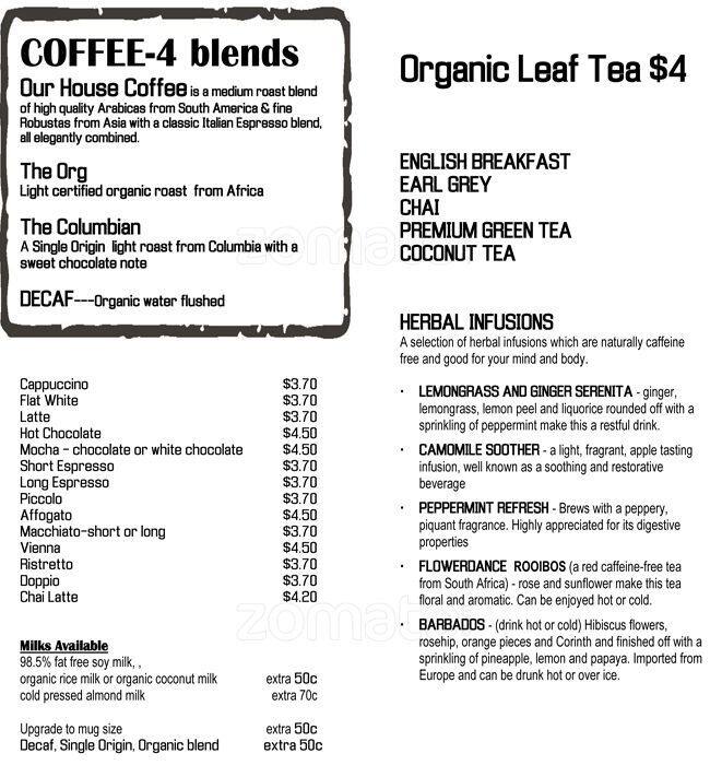 Menu at Cafe on Hedges, Mermaid Beach