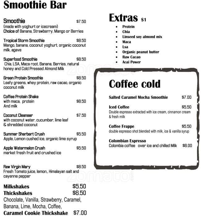 Menu at Cafe on Hedges, Mermaid Beach