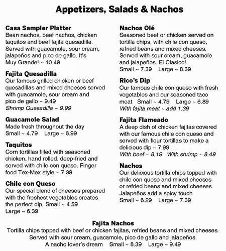 Menu at Casa Ole restaurant, Houston, Hwy 6 N