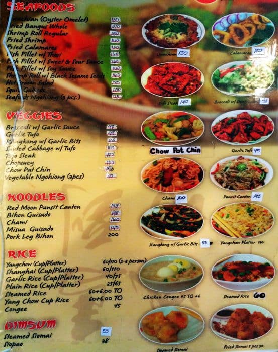 Menu at Red Moon restaurant, Cebu City