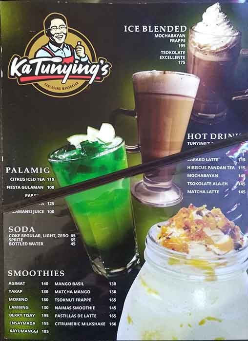 Menu at Ka Tunying's Cafe, Mandaluyong