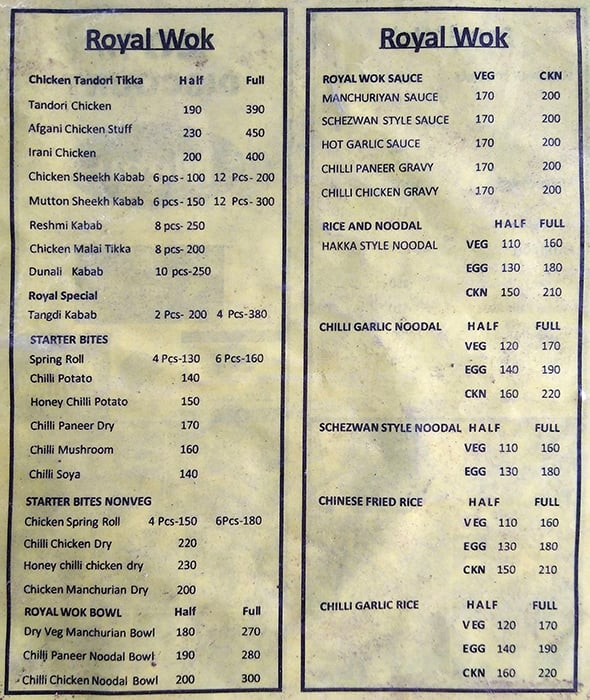 Menu at Royal cafe, Delhi, A7
