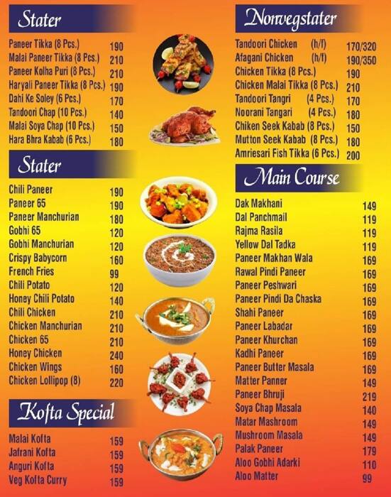 Menu of The Saffron Indian, Geeta Colony, New Delhi