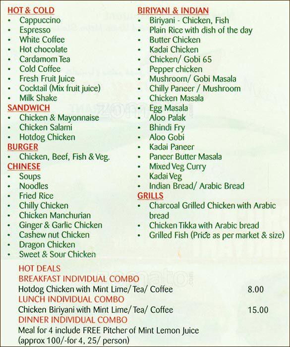 Carta de Honey Oat Restaurant & Cafe, Dubai