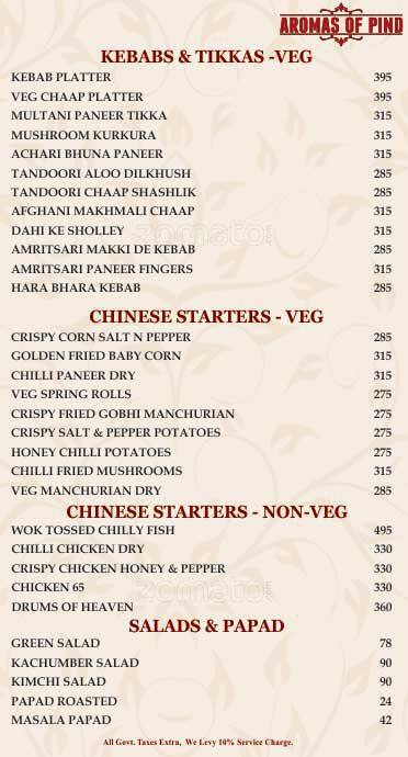 Aromas of Pind Menu, Menu for Aromas of Pind, Okhla Phase 1, New Delhi ...