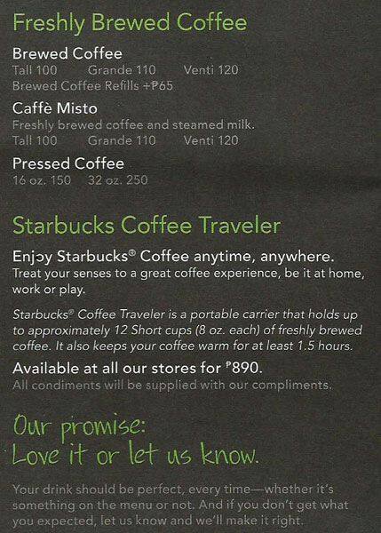 Carta del café Starbucks, Pasay, G/F