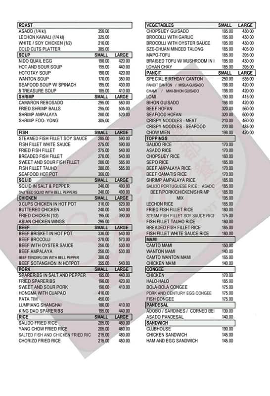 Menu at The Original Salido Restaurant, Manila