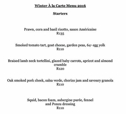 Terroir Menu,Menú para Terroir, Stellenbosch, Cape Town - Zomato SA