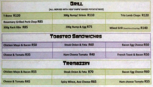 Menu at Rumors Lounge pub & bar, Roodepoort