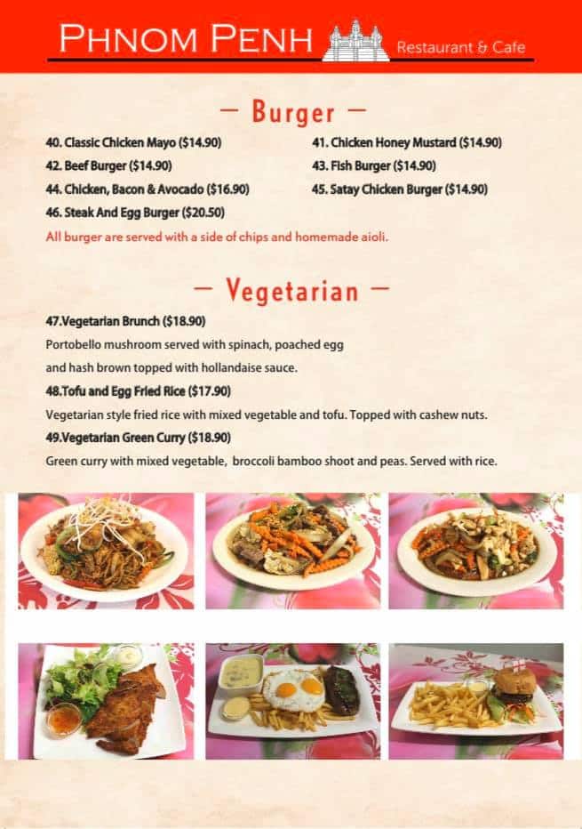 Menu at Phnom Penh Restaurant & Cafe, Auckland