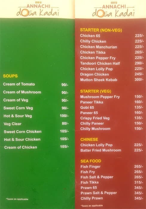Menu at VGP Annachi Dosa Kadai - 8ft Dosa, Chennai, G P Golden Beach ...