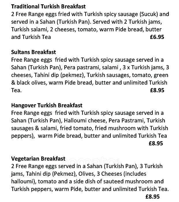 Menu at Pera restaurant, Edinburgh