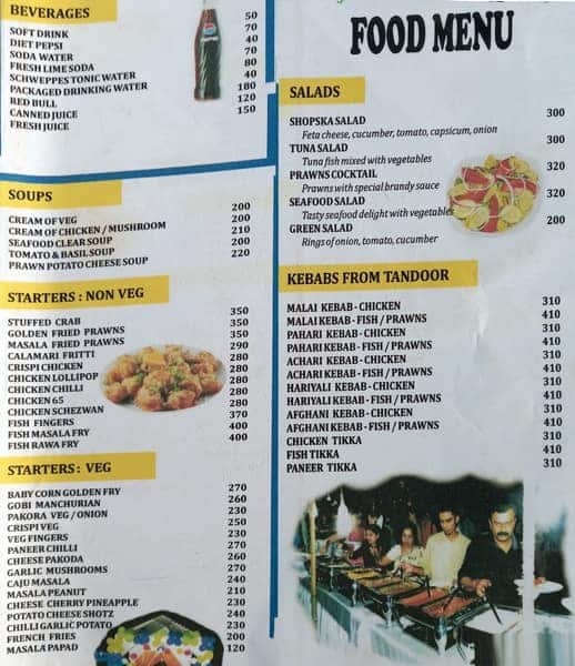 Menu of Bottle Bay, Baga, Goa
