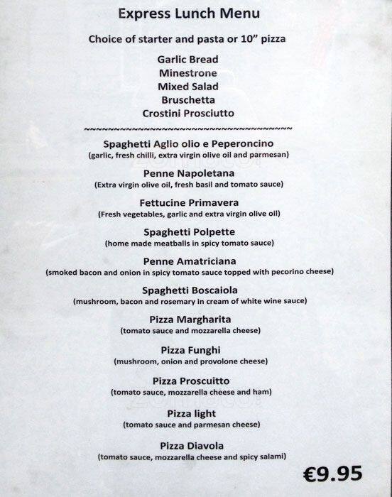 Menu at The Italian Connection restaurant, Dublin