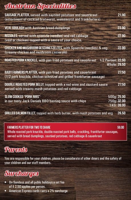 Menu at ASH Schnitzelhaus & Bar, Erina, Shop 5