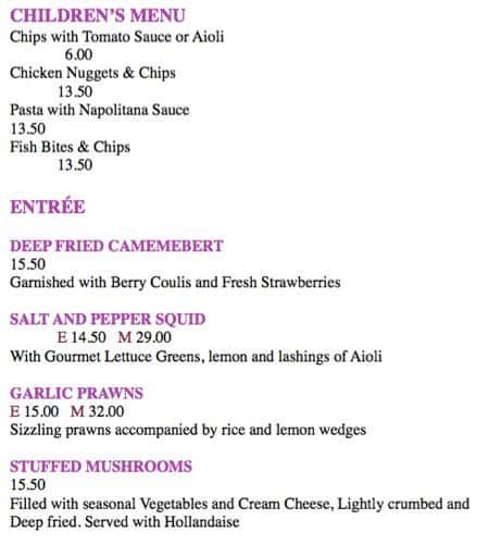 Menu at Mallard Duck restaurant, Henley Brook