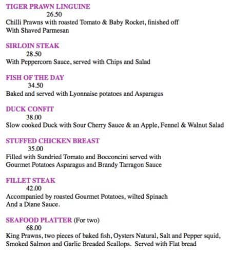 Menu at Mallard Duck restaurant, Henley Brook