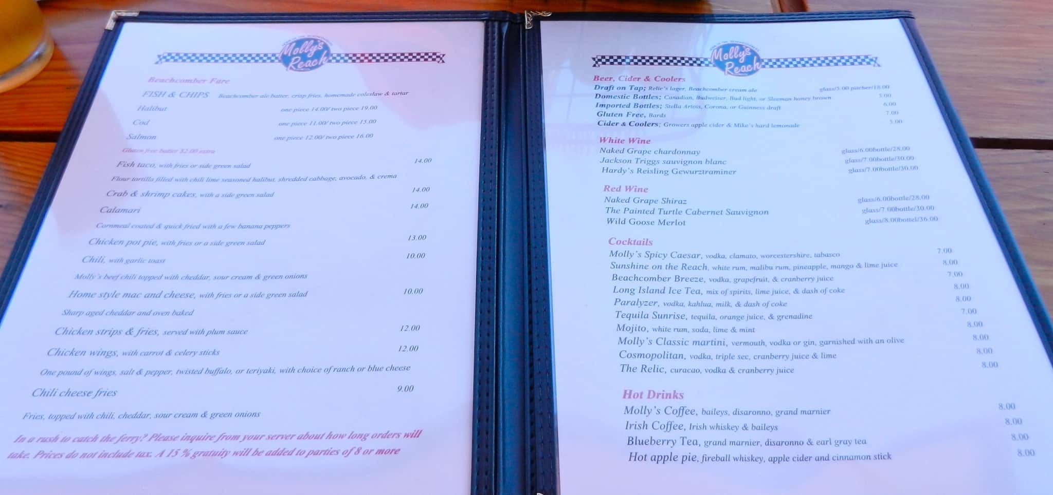 Menu at Molly's Reach Restaurant, Gibsons
