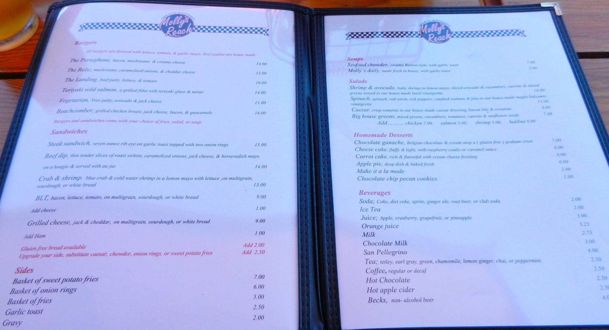 Menu at Molly's Reach Restaurant, Gibsons