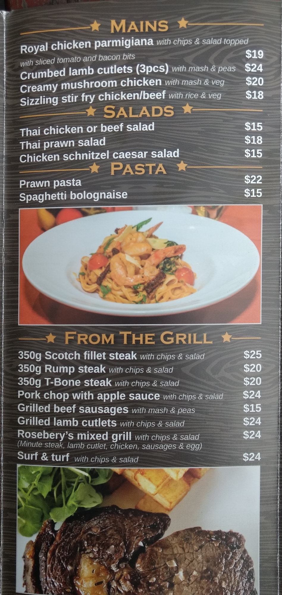 Menu at Rosebery Hotel restaurant, Rosebery