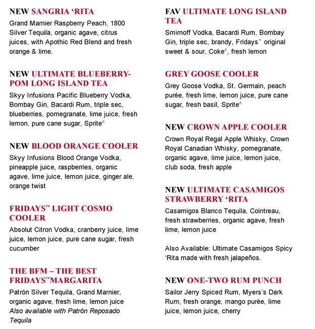 Menu at TGI Fridays restaurant, Plano, Preston Rd